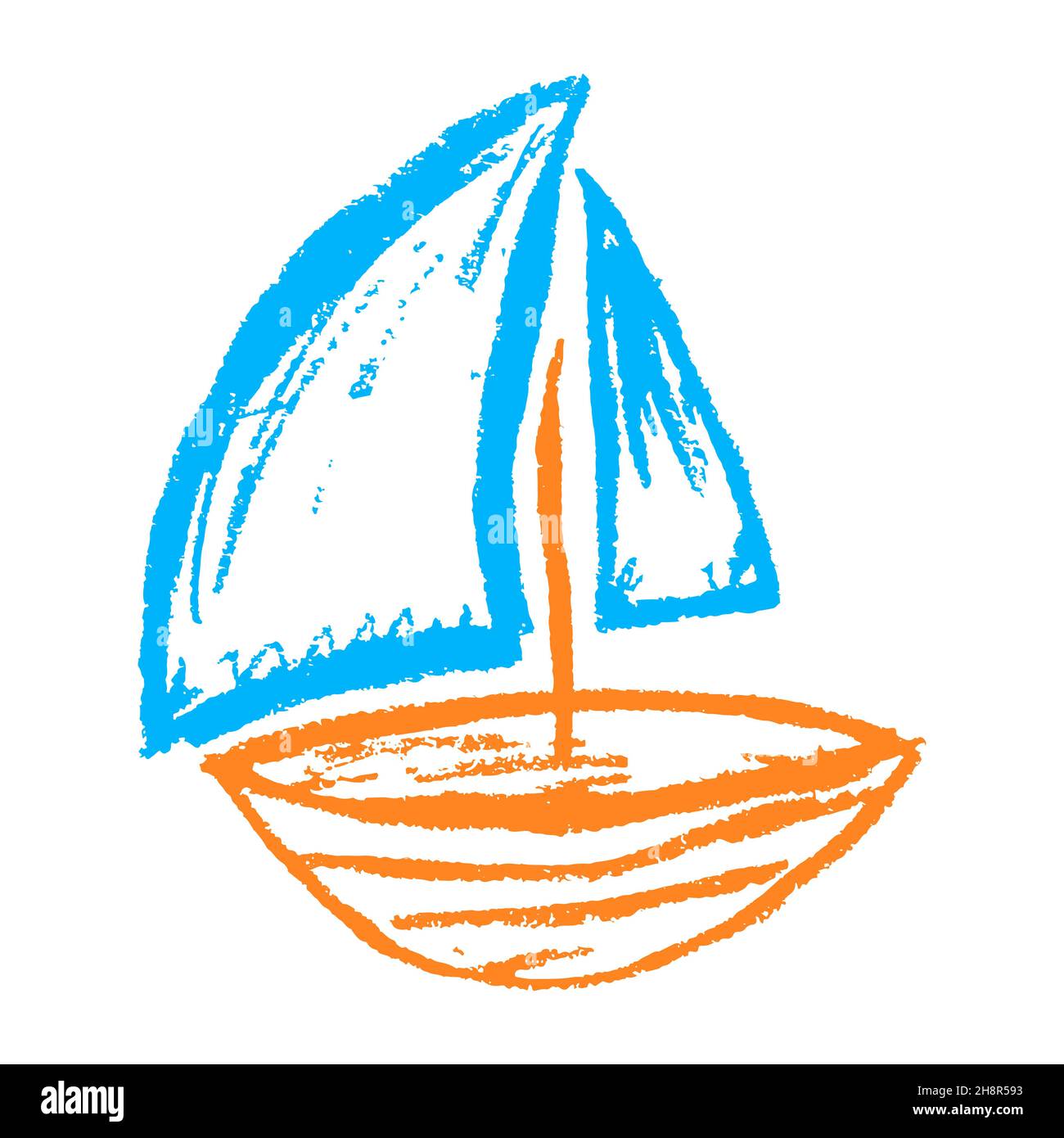 Ship. Icon in hand draw style. Drawing with wax crayons, colored chalk ...