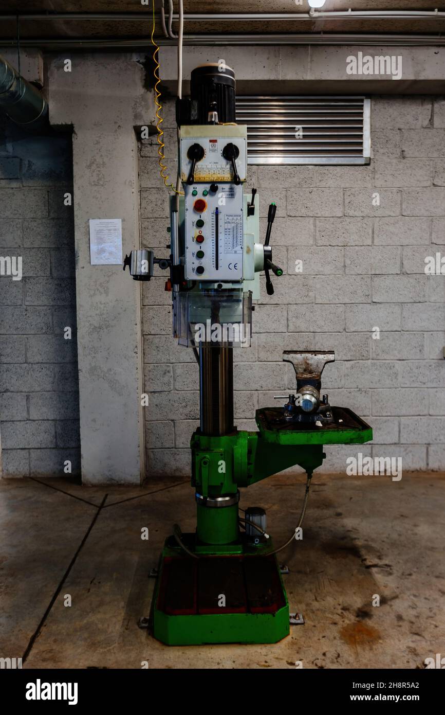 Industrial drilling machine tools in metalwork factory workshop Stock ...