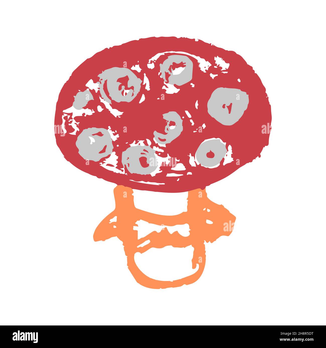 Mushroom. Icon in hand draw style. Drawing with wax crayons, colored ...