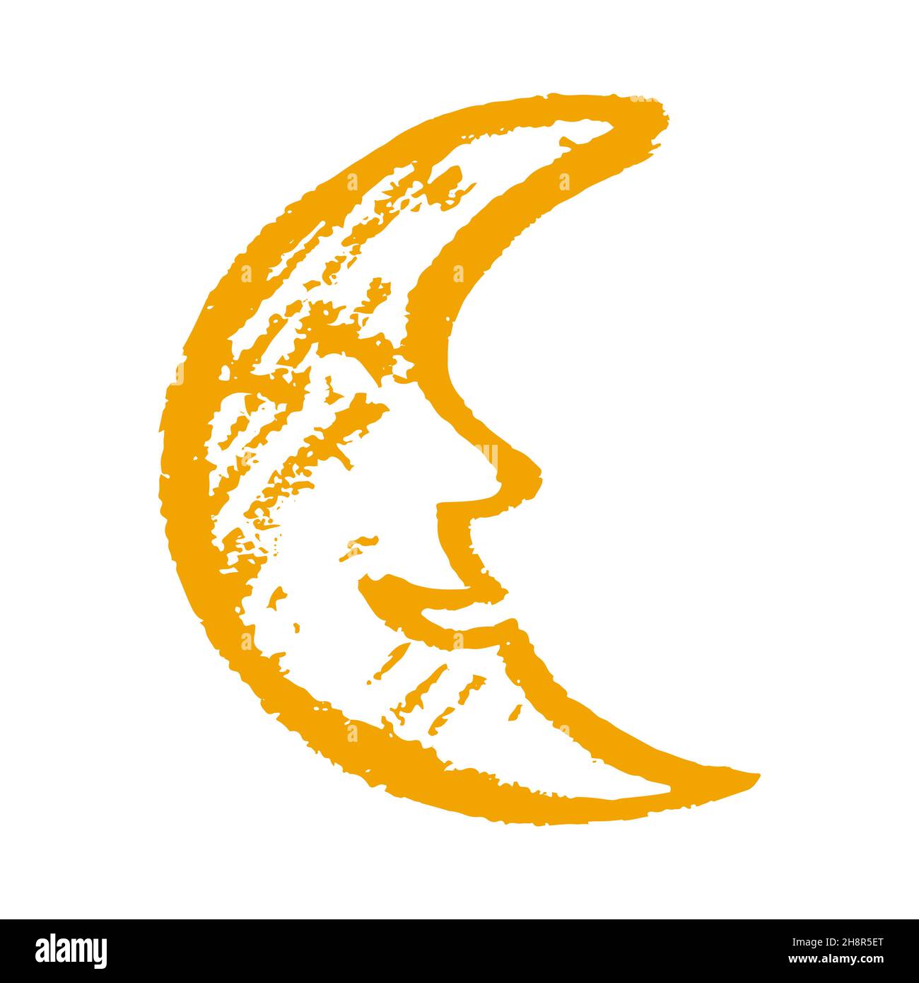 Moon. Icon in hand draw style. Drawing with wax crayons, colored chalk ...