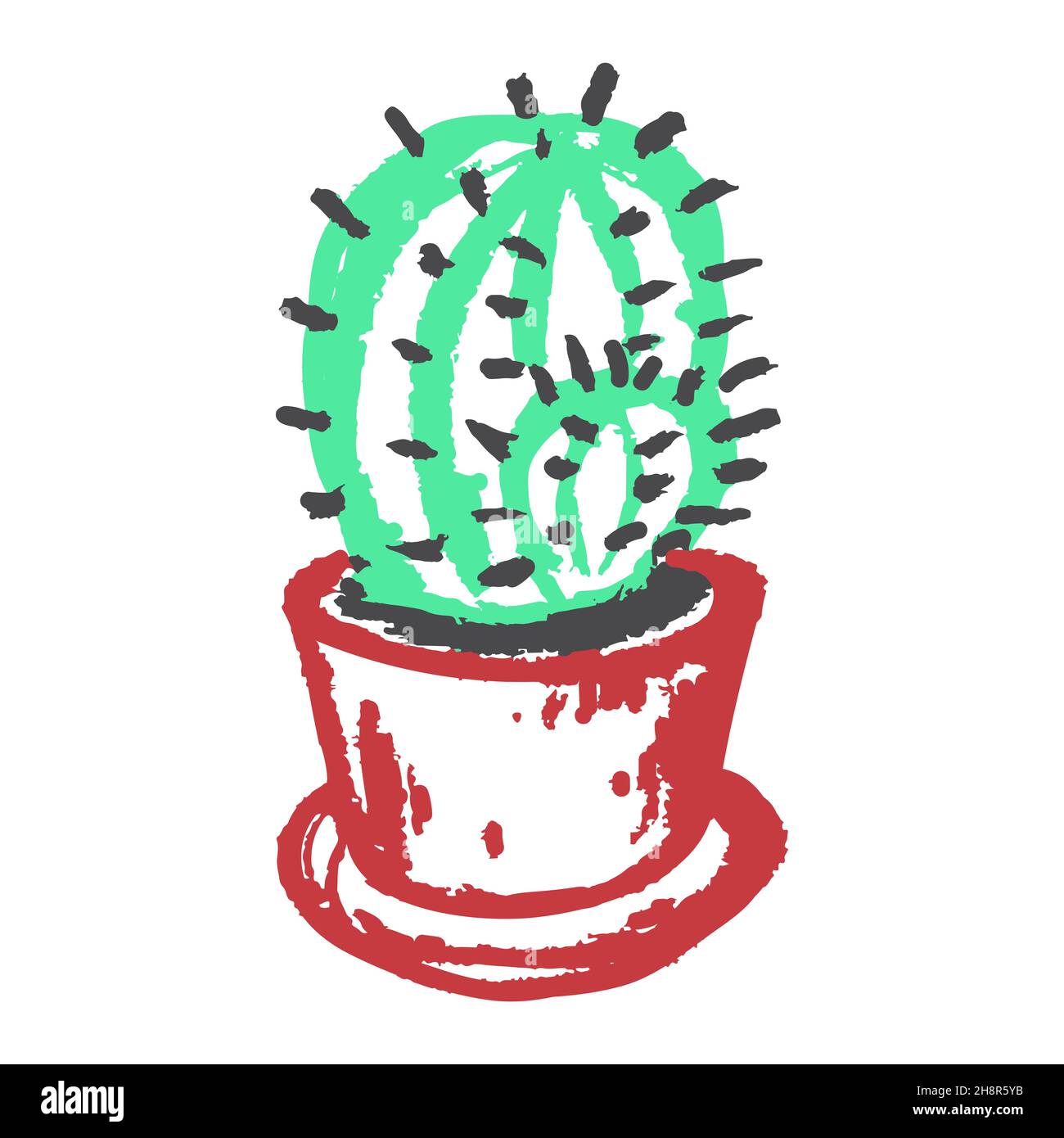Icon in hand draw style. Cactus. Drawing with wax crayons, colored ...