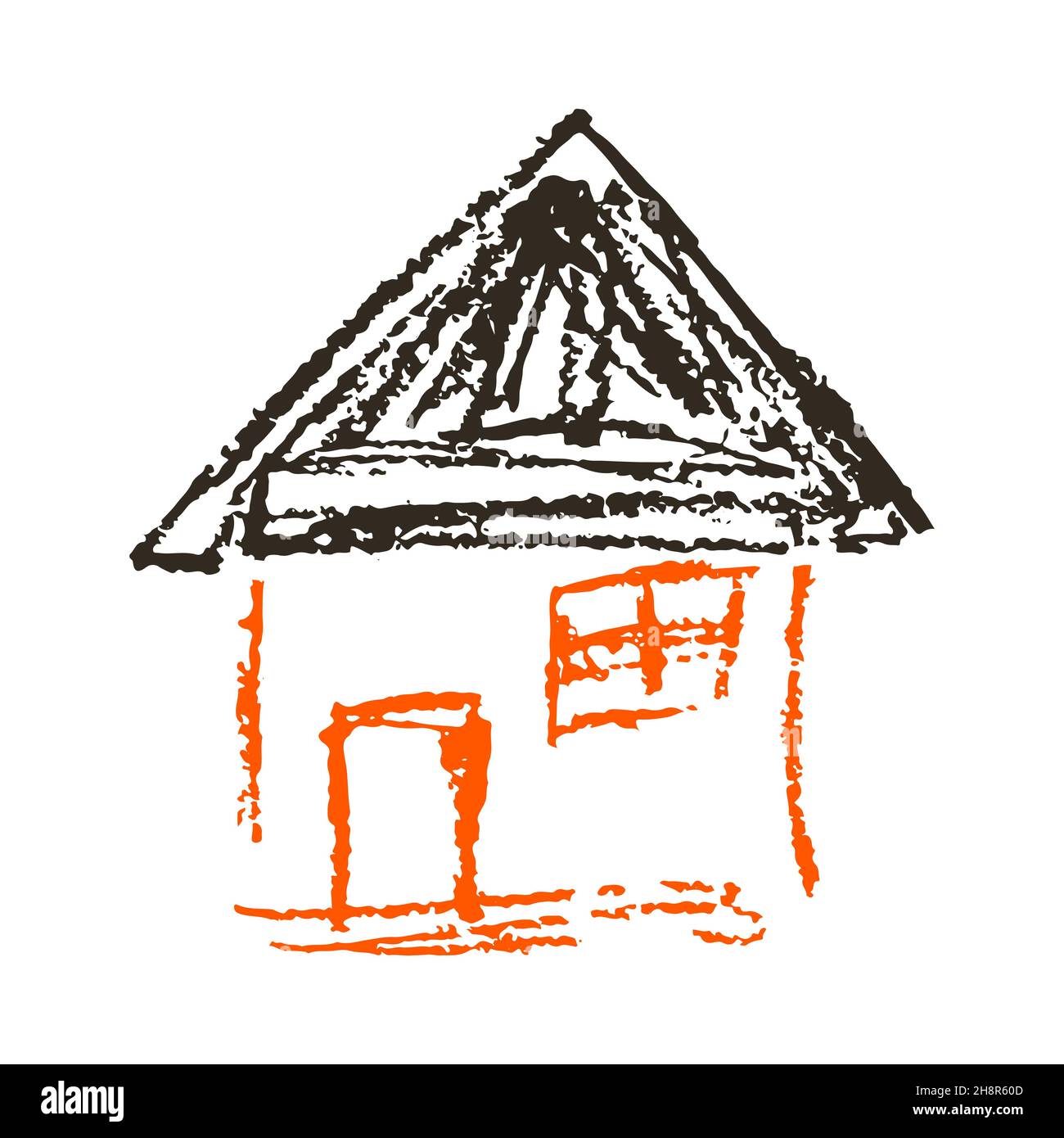 House. Icon in hand draw style. Drawing with wax crayons, colored chalk ...