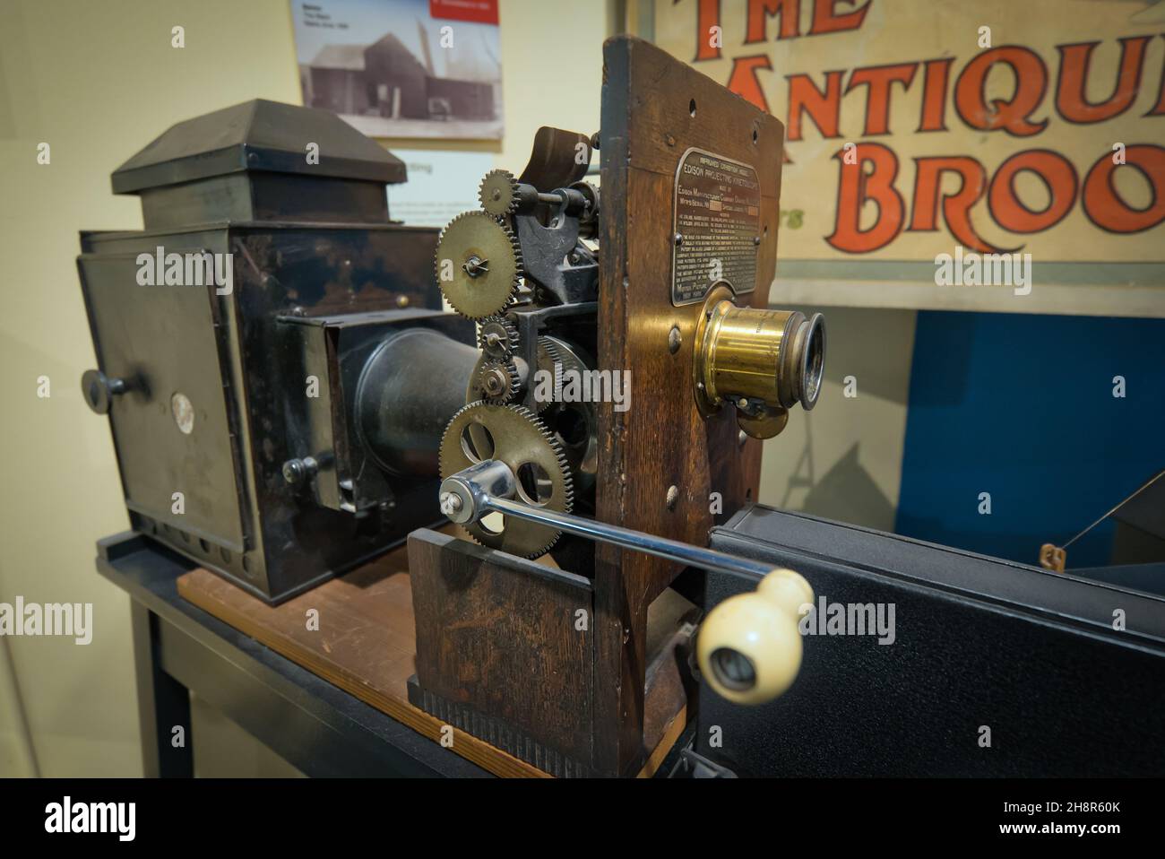Antique film camera Kinetoscope at the Edison museum in Fort Myers ...