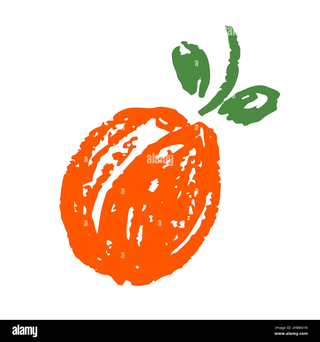 Icon in hand draw style. Apricot. Drawing with wax crayons, children's ...