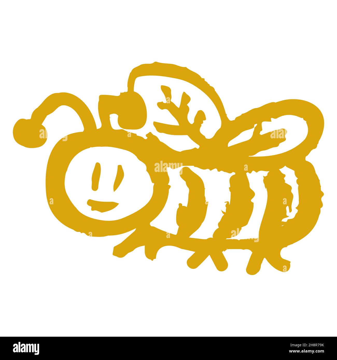 Bee. Icon in hand draw style. Drawing with wax crayons, colored chalk ...