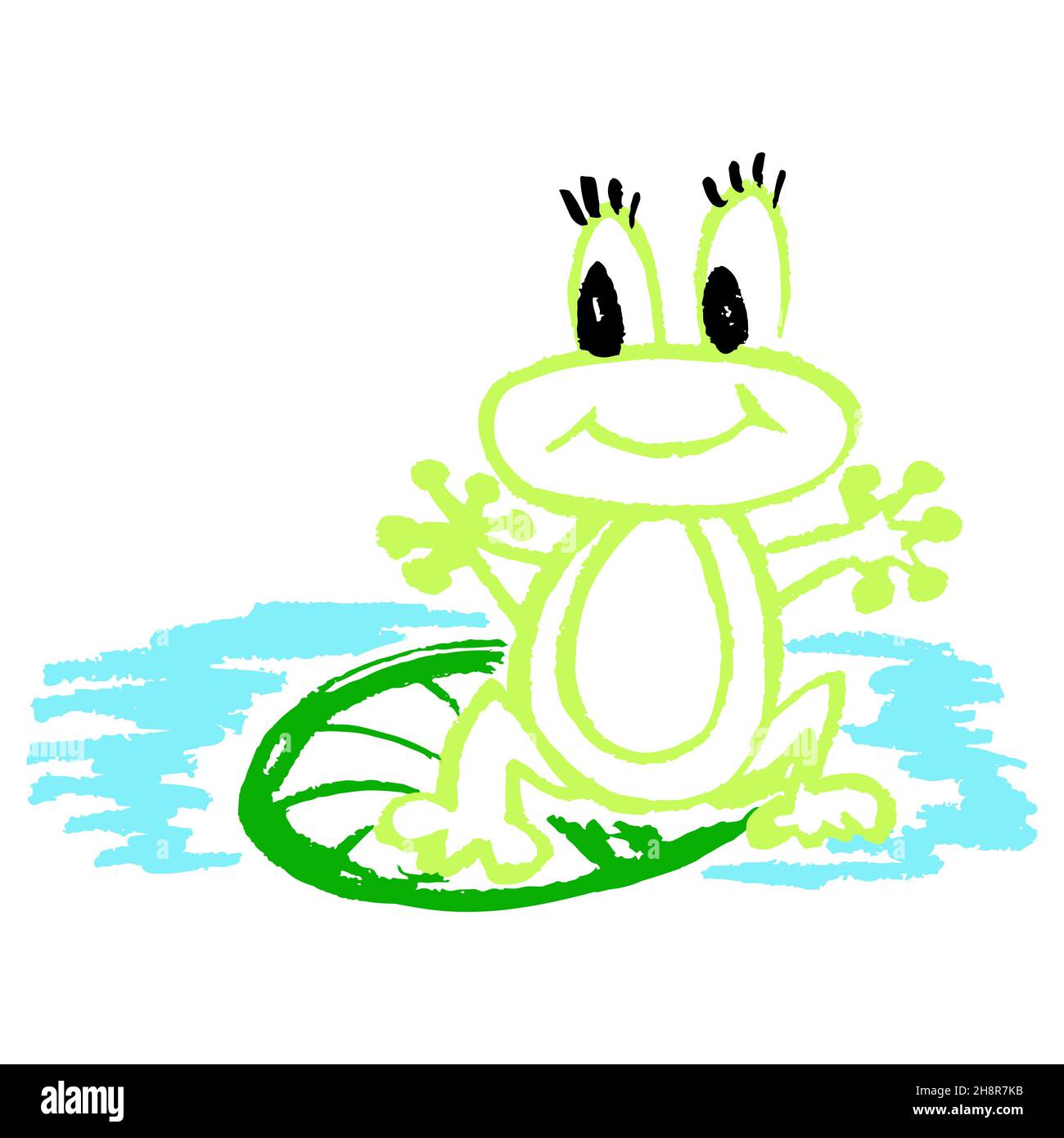 Frog. Icon in hand draw style. Drawing with wax crayons, colored chalk ...