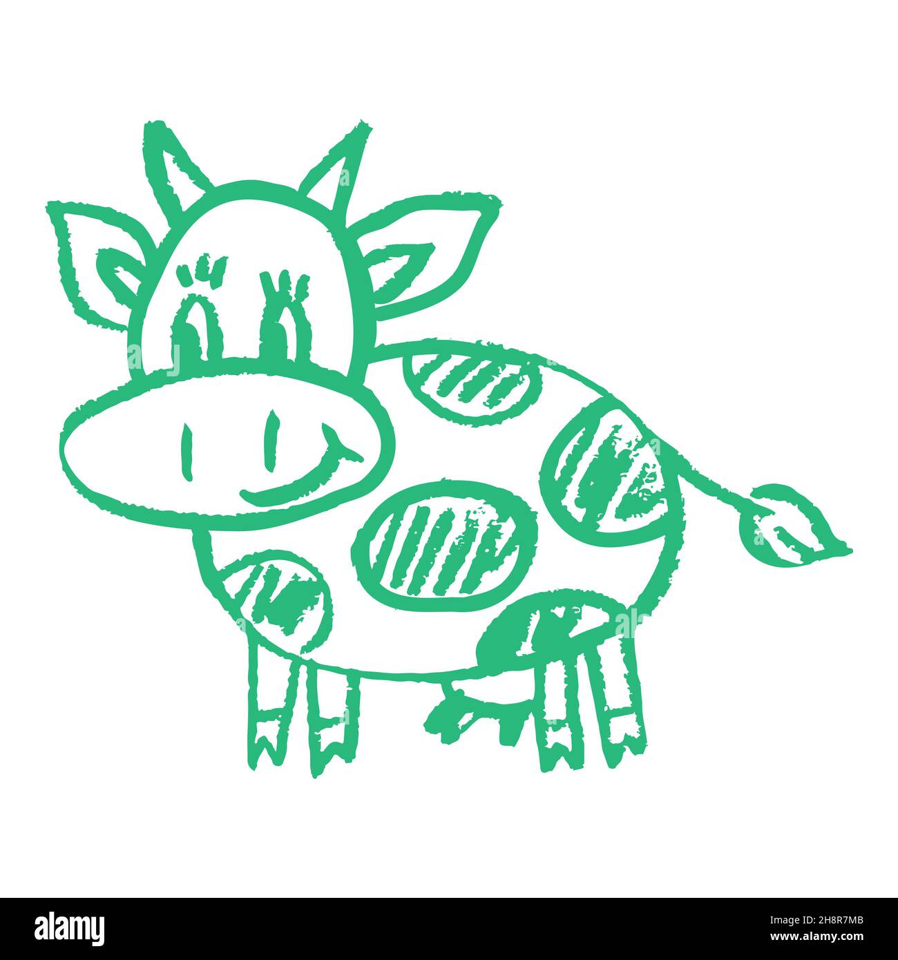 Cow. Icon in hand draw style. Drawing with wax crayons, colored chalk ...