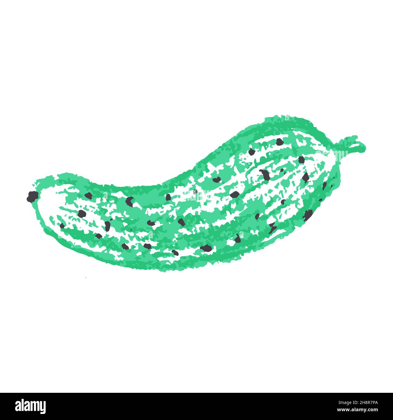 Cucumber. Icon in hand draw style. Drawing with wax crayons, colored ...