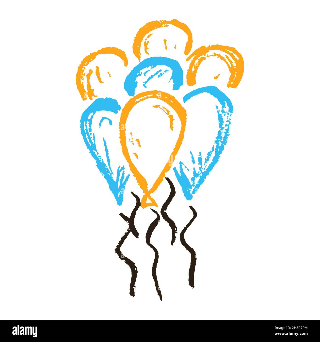 Balloons. Icon in hand draw style. Drawing with wax crayons, colored ...