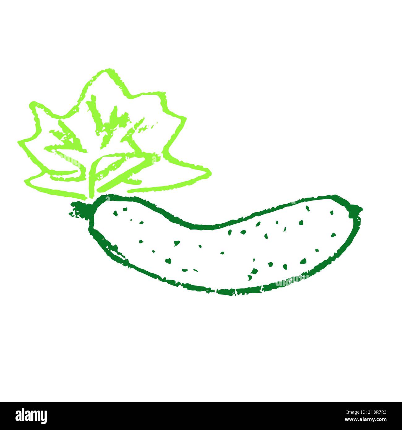 Cucumber. Icon in hand draw style. Drawing with wax crayons, colored ...