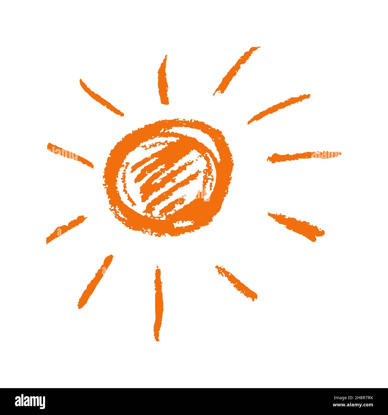 Cute icon in hand draw style. Sun. Drawing with wax crayons, children's ...