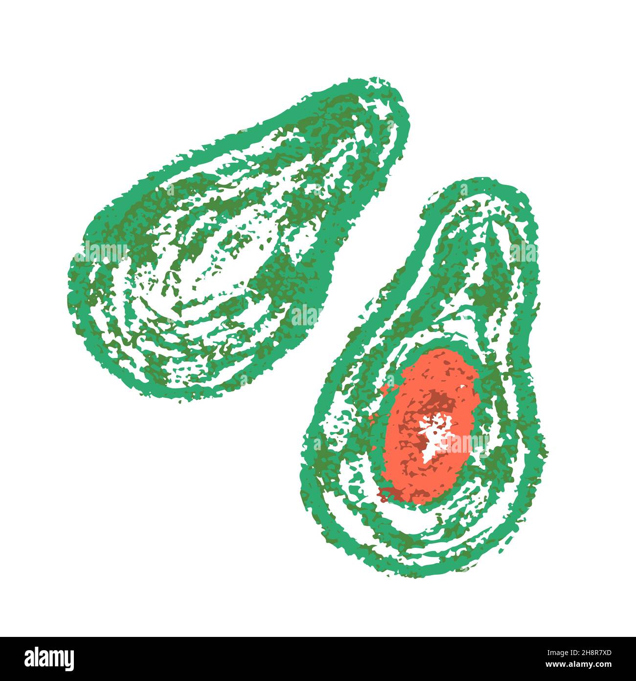 Avocado. Icon in hand draw style. Drawing with wax crayons, colored ...