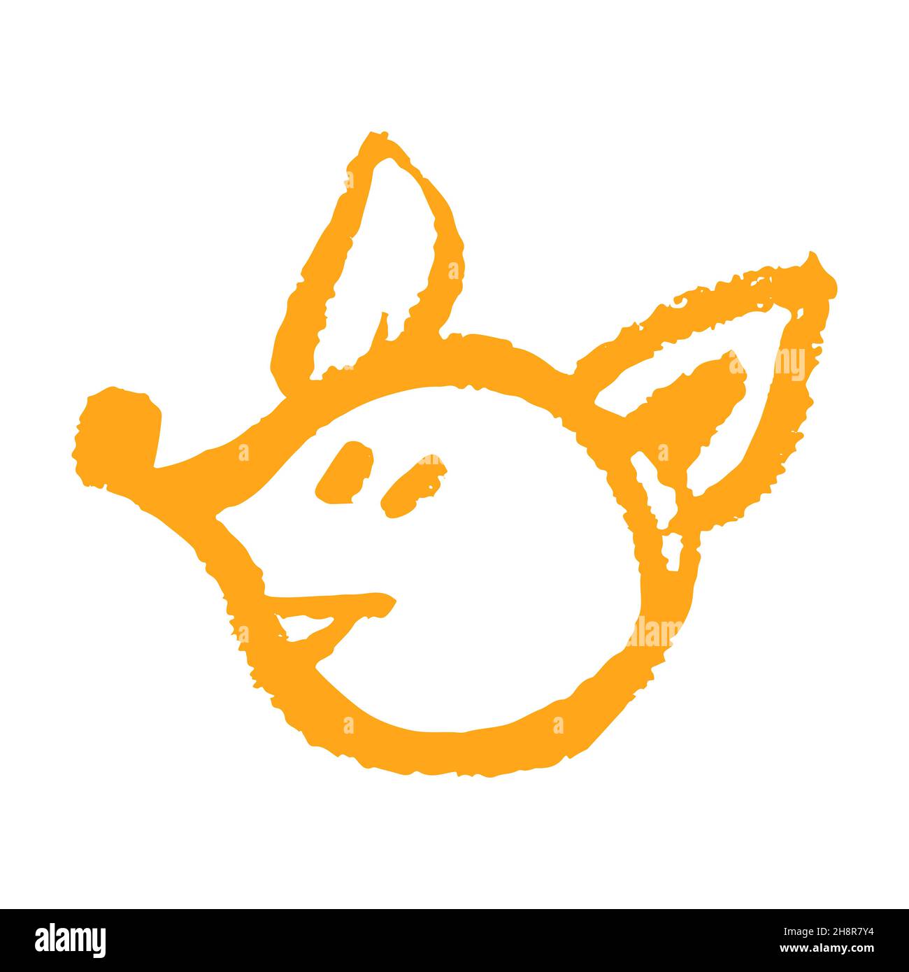 Fox. Icon in hand draw style. Drawing with wax crayons, colored chalk ...