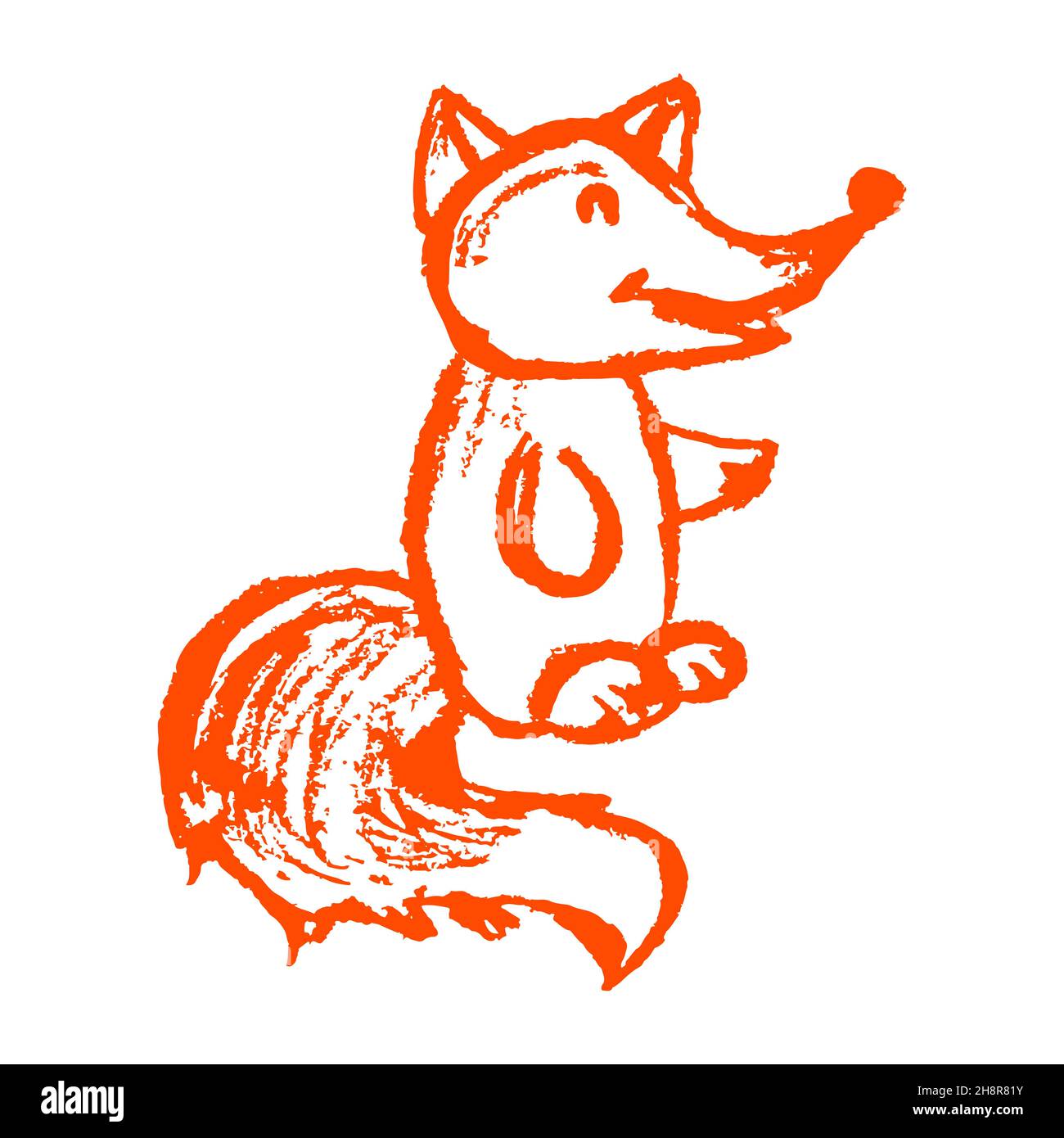 Fox. Icon in hand draw style. Drawing with wax crayons, colored chalk ...