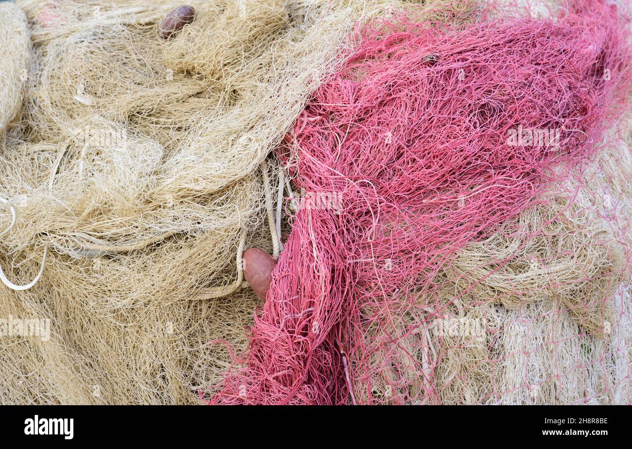 Close up, close up view and background of used brown and red fishing ...