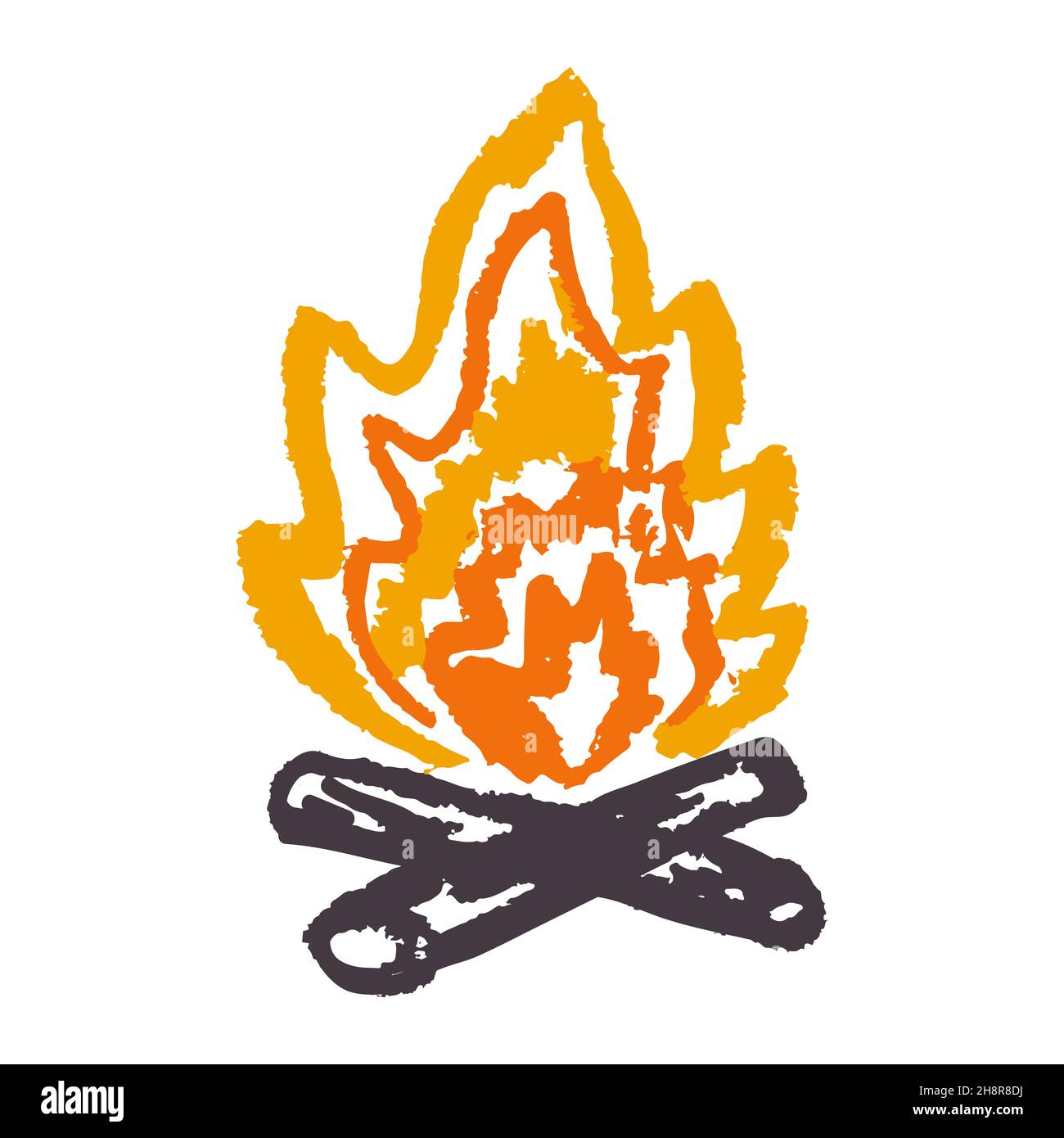 Bonfire. Icon in hand draw style. Drawing with wax crayons, colored ...