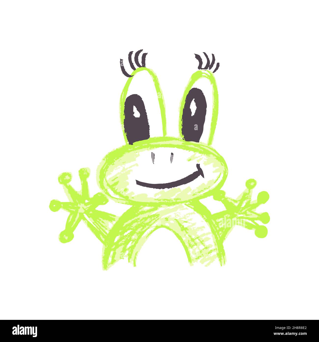 Frog. Icon in hand draw style. Drawing with wax crayons, colored chalk ...