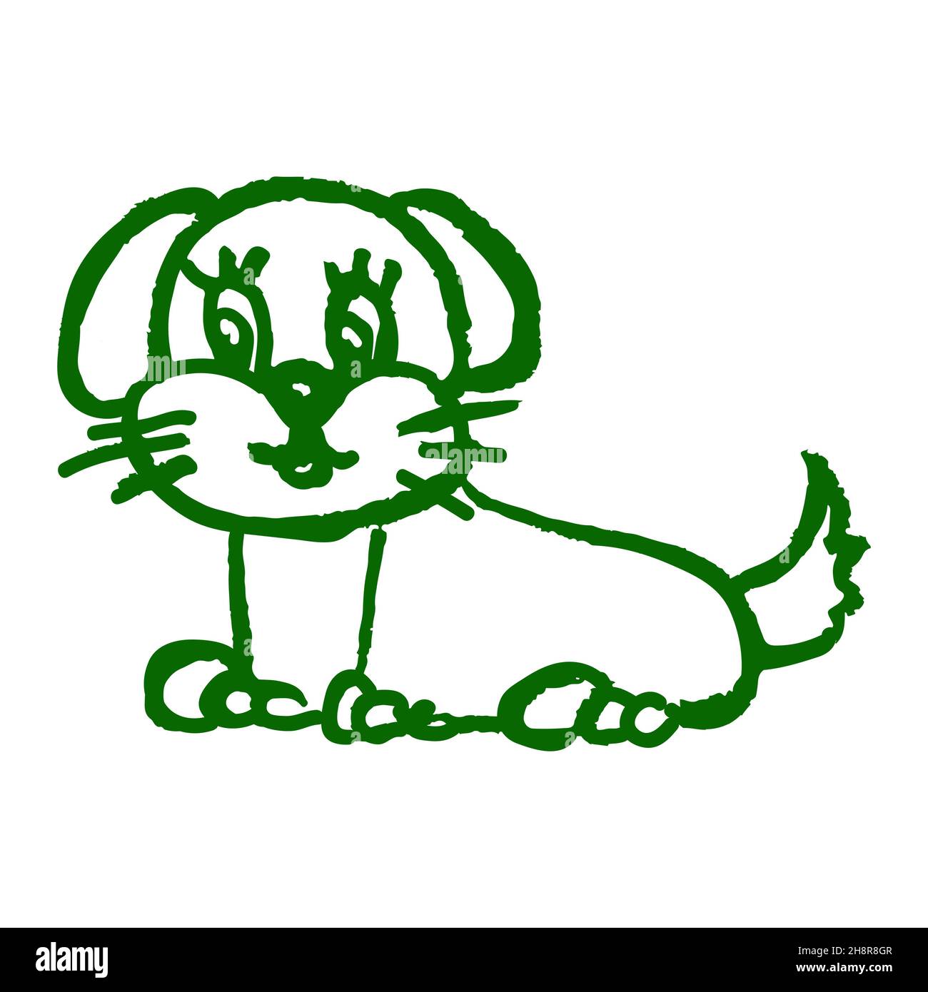 Dog. Icon in hand draw style. Drawing with wax crayons, colored chalk ...