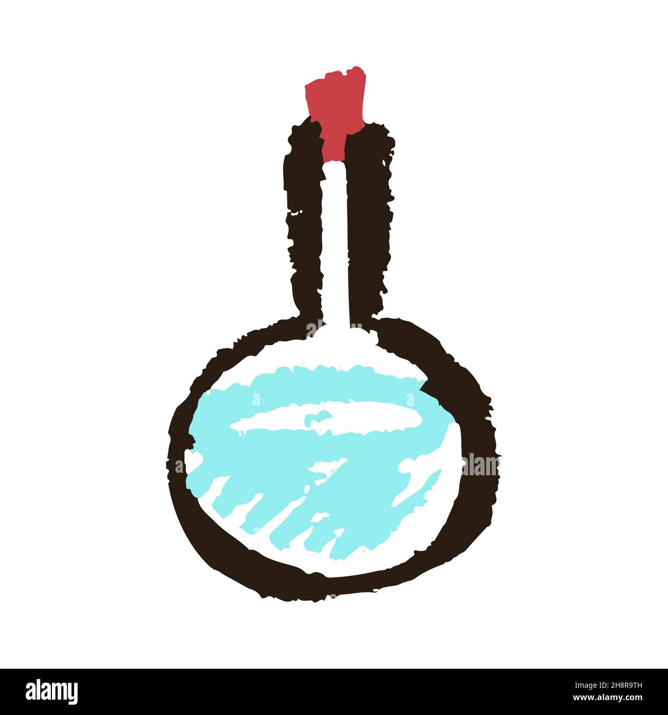 Flask. Icon in hand draw style. Drawing with wax crayons, colored chalk ...