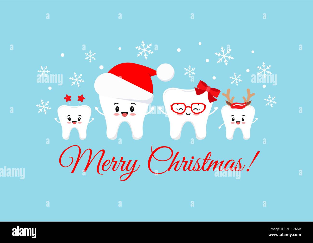 Christmas teeth family with xmas accessories on dentist greeting card ...