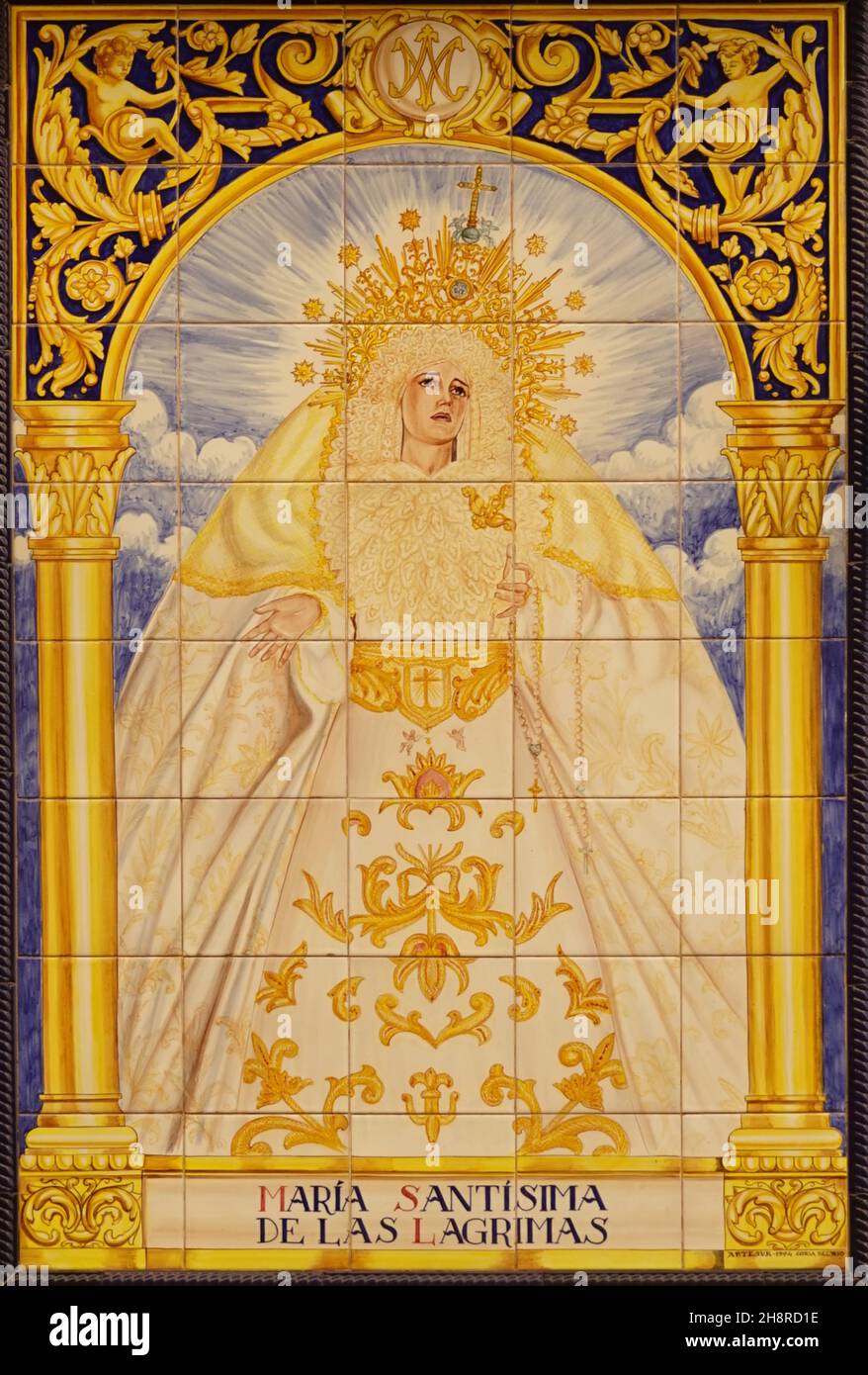 Very Saint Mary with a tear on her face the body bright, painted on ...