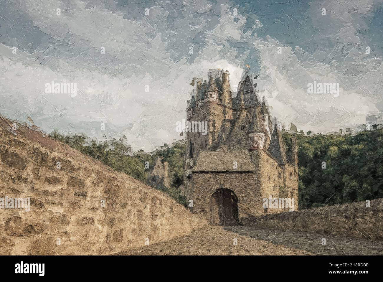Eltz Castle, the most famous castle in Germany. Multicolored texture ...