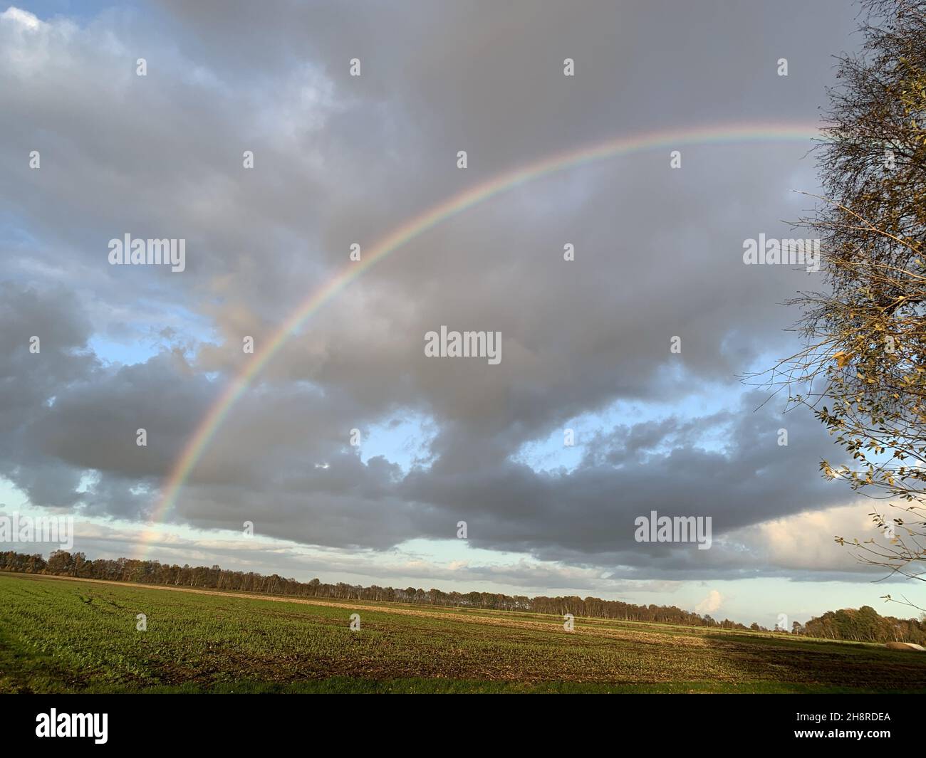 Beautiful landscape with a rainbow on a gloomy sky over the land Stock ...
