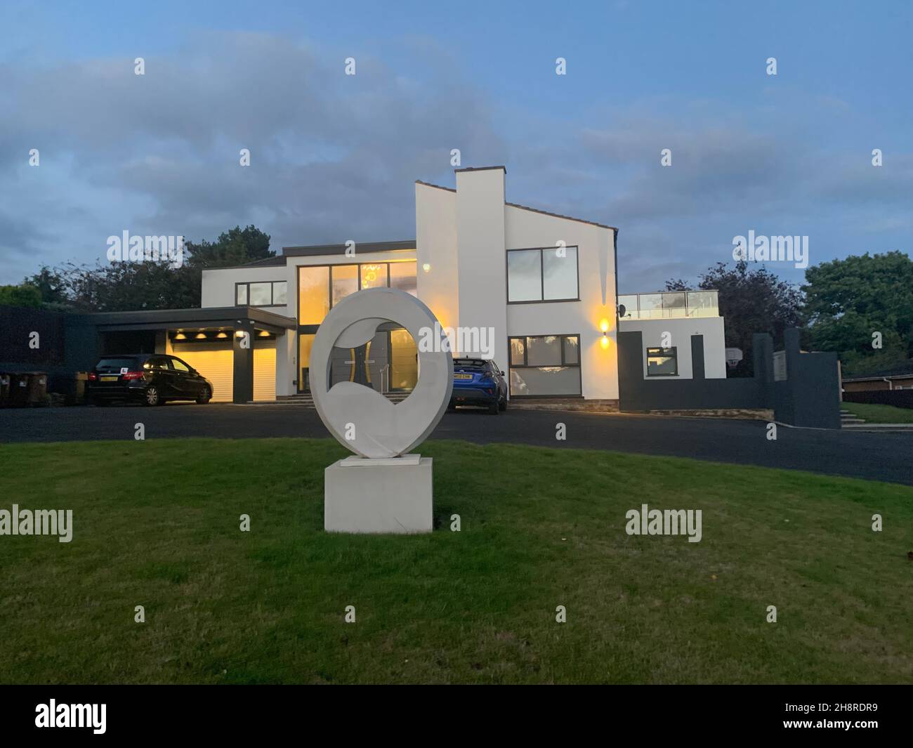 large Designer type House in Northampton UK sculpture white house lawn ...