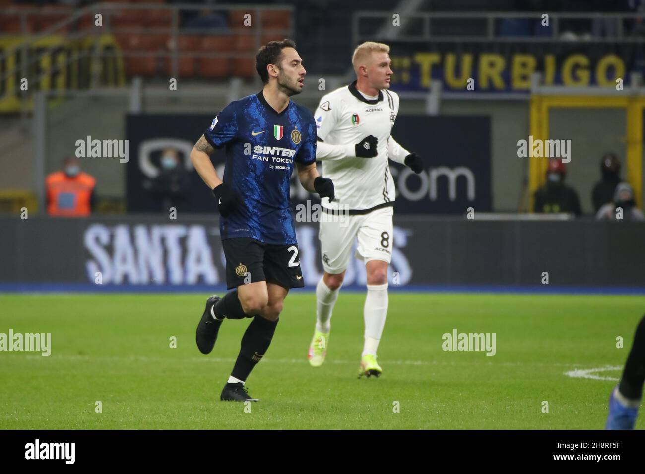 San Siro stadium, Milan, Italy, December 01, 2021, Hakan Calhanoglu ...