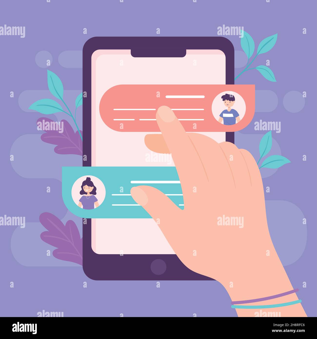 hand touching chat screen Stock Vector Image & Art - Alamy
