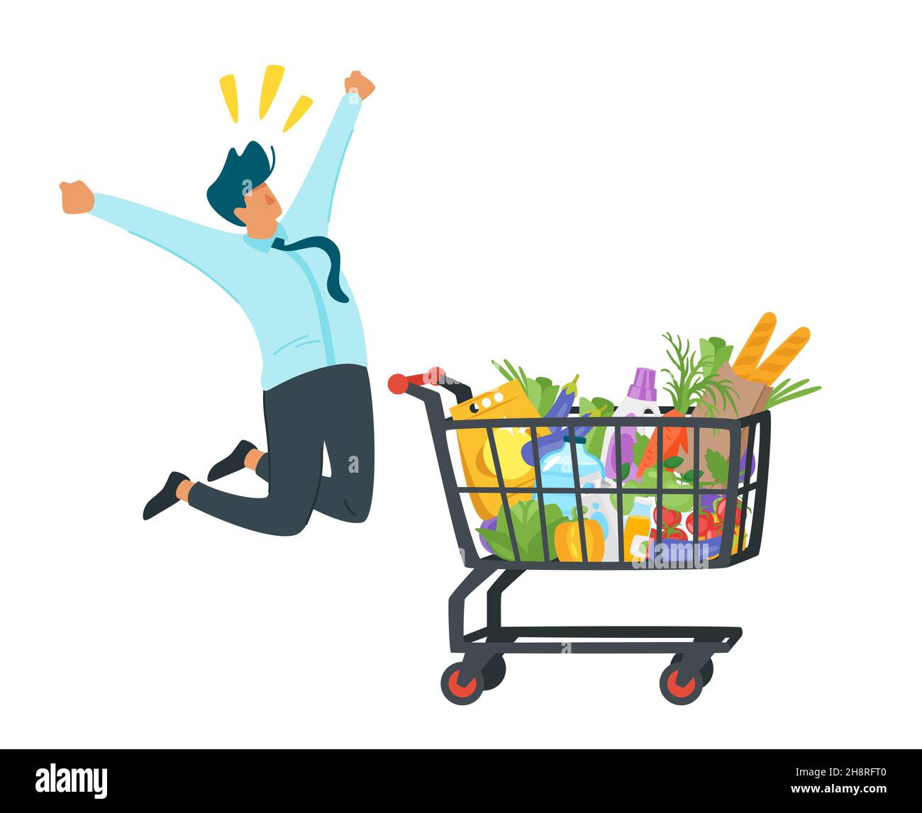 man with shopping cart full of products Stock Vector Image & Art - Alamy