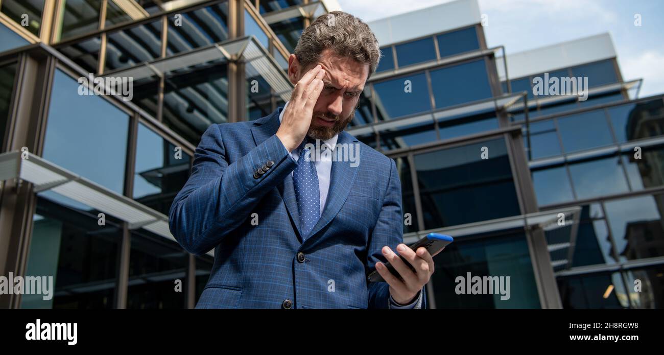 adult ceo with cellphone. phone call. mobile connection technology ...