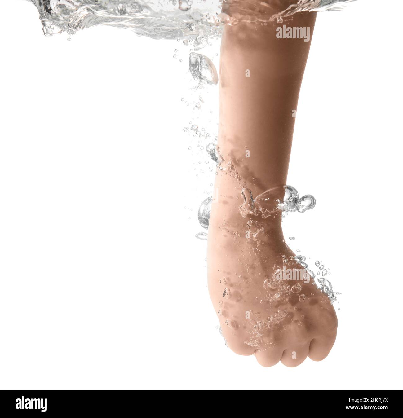 Human fist punching water on white background Stock Photo - Alamy