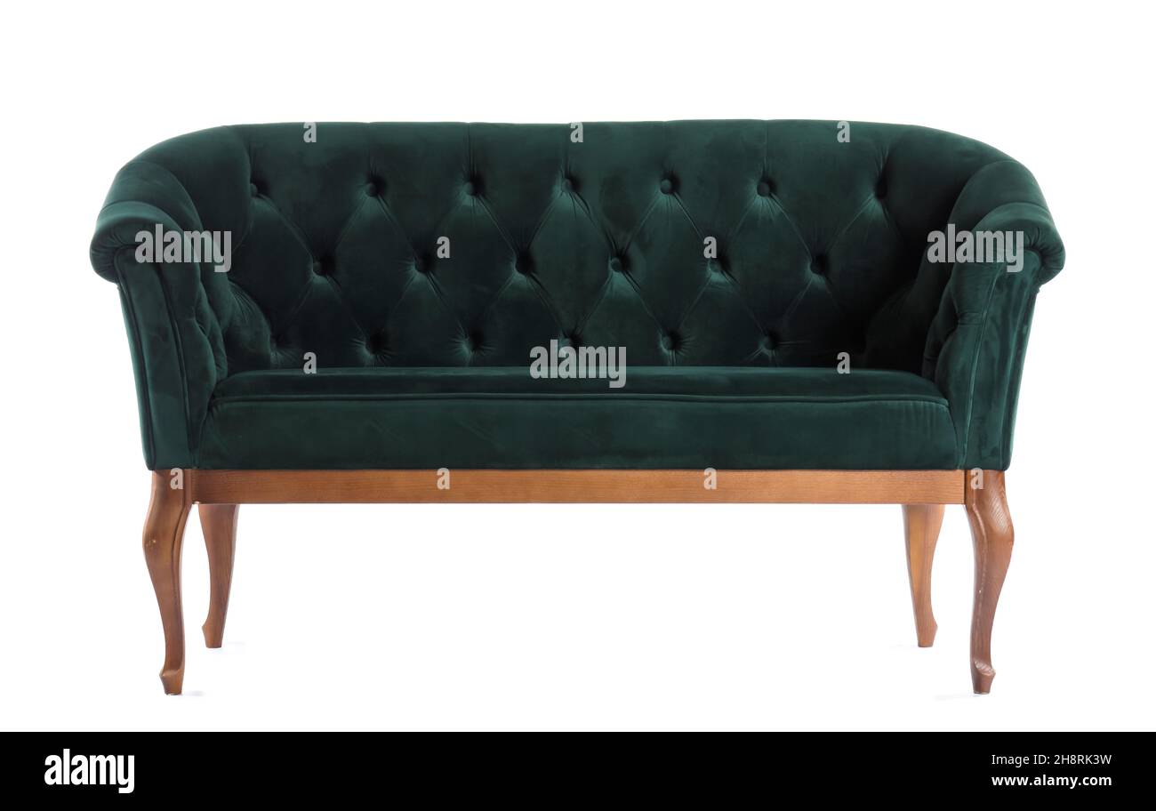 Deep green sofa on white background Stock Photo - Alamy