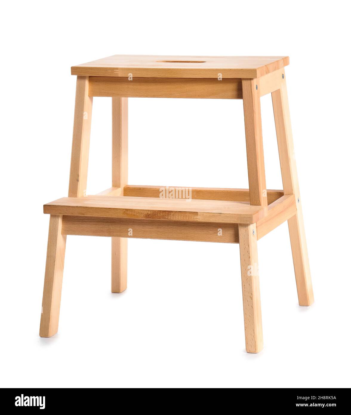 Wooden step stool on white background Stock Photo - Alamy