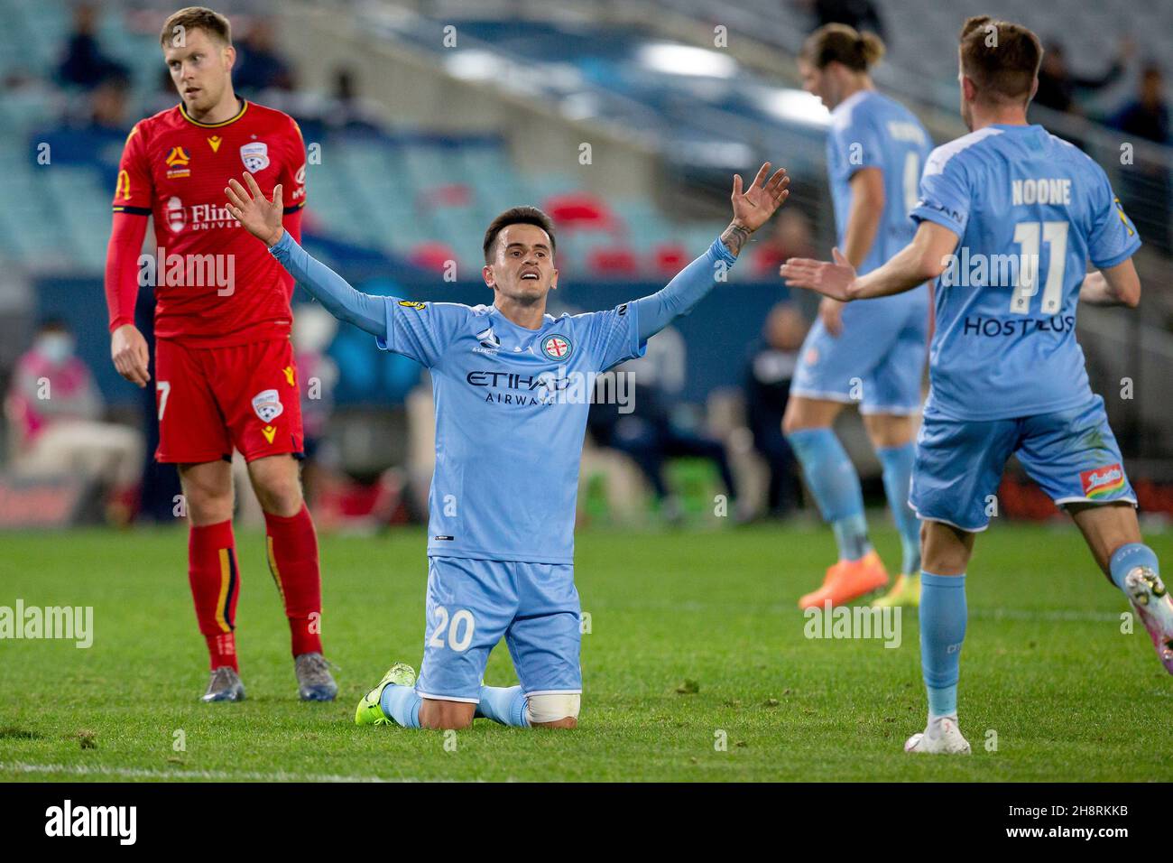 Melbourne City midfielder Adrian Luna (20) celebrates his goal Stock ...