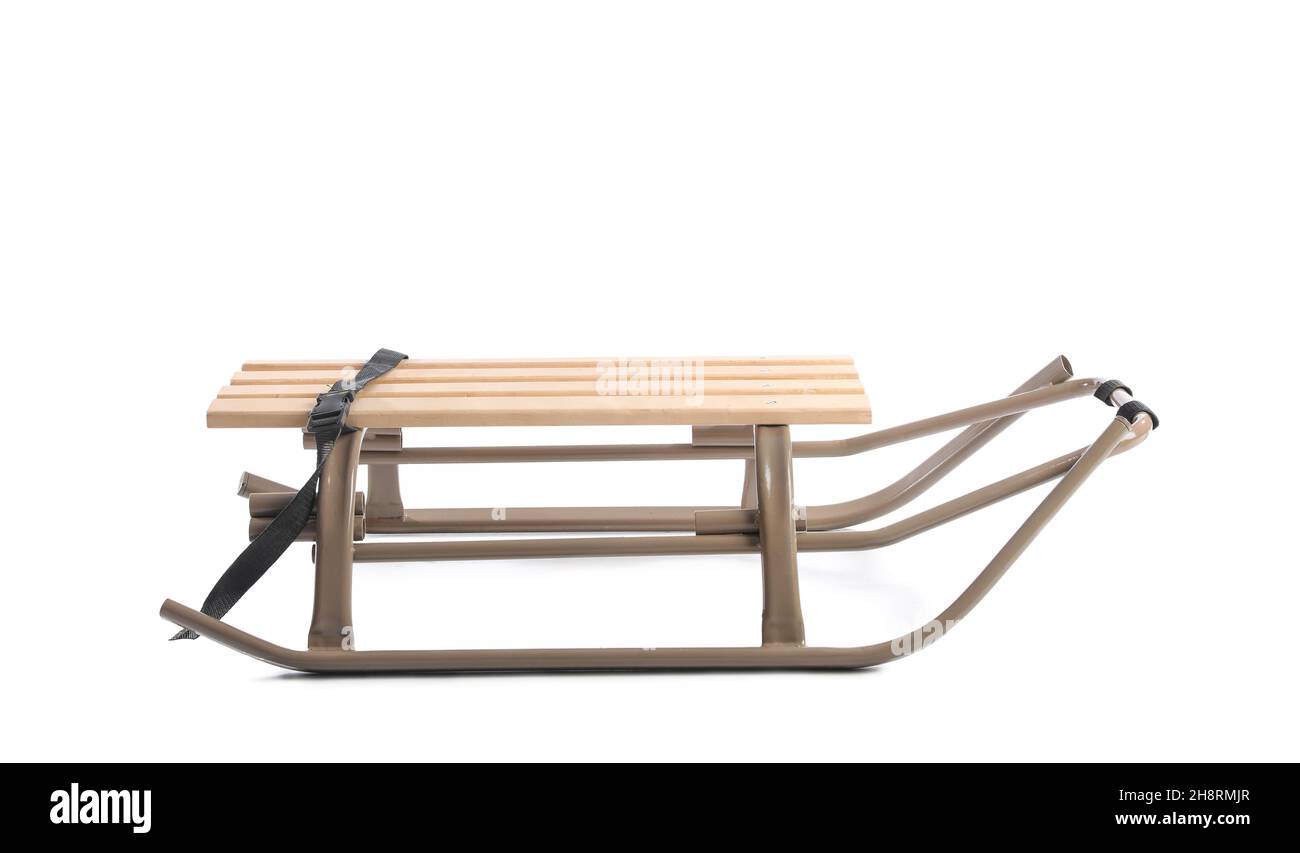 Wooden sled on white background Stock Photo - Alamy