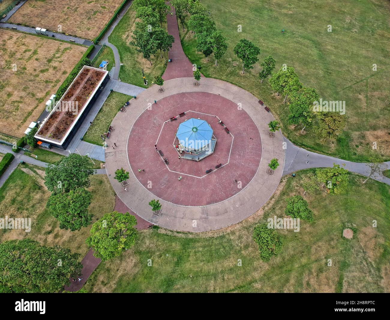 Aerial view of a circular bandstand in a public park in the UK Stock ...