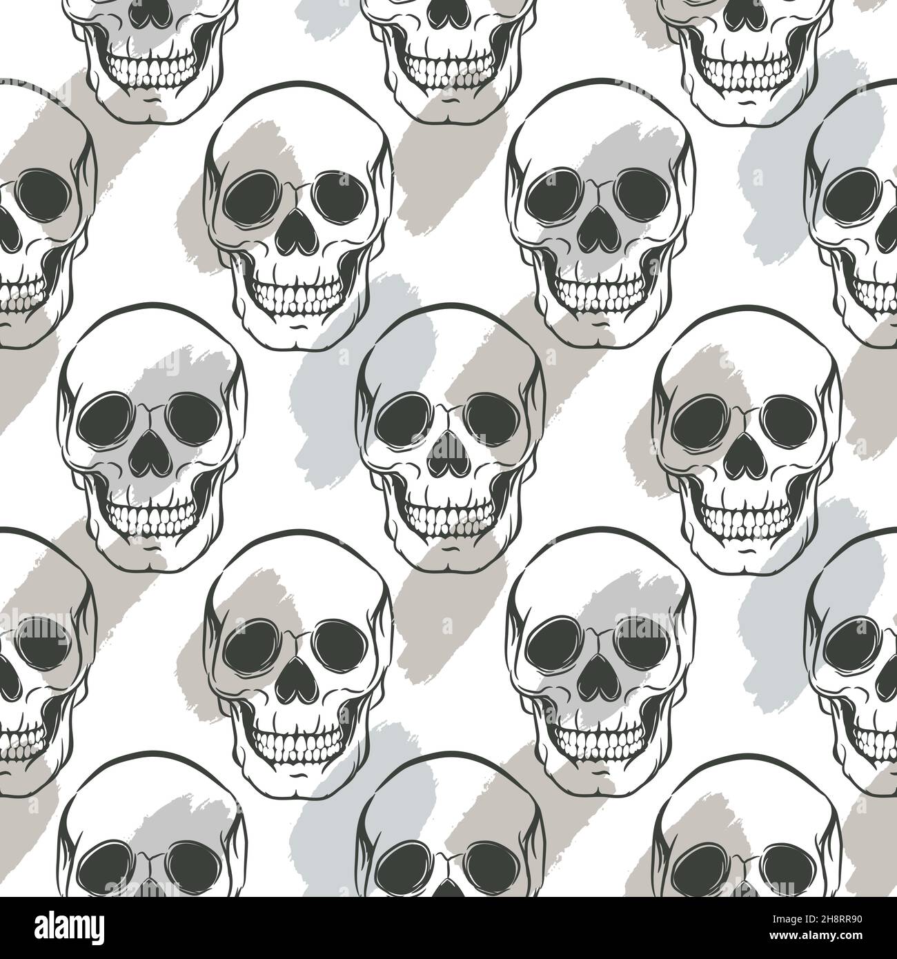 Skull pattern with brush strokes on background. Seamless stylish ...