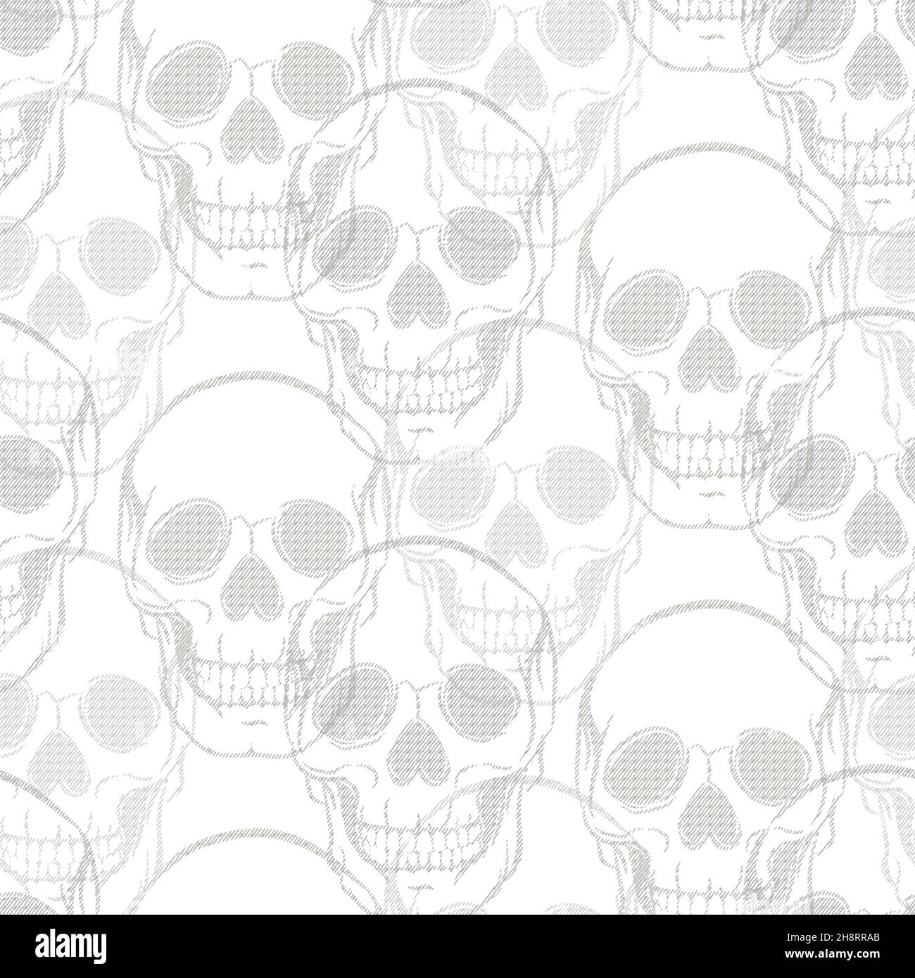 Skull pattern with textured strokes outline. Seamless stylish design ...