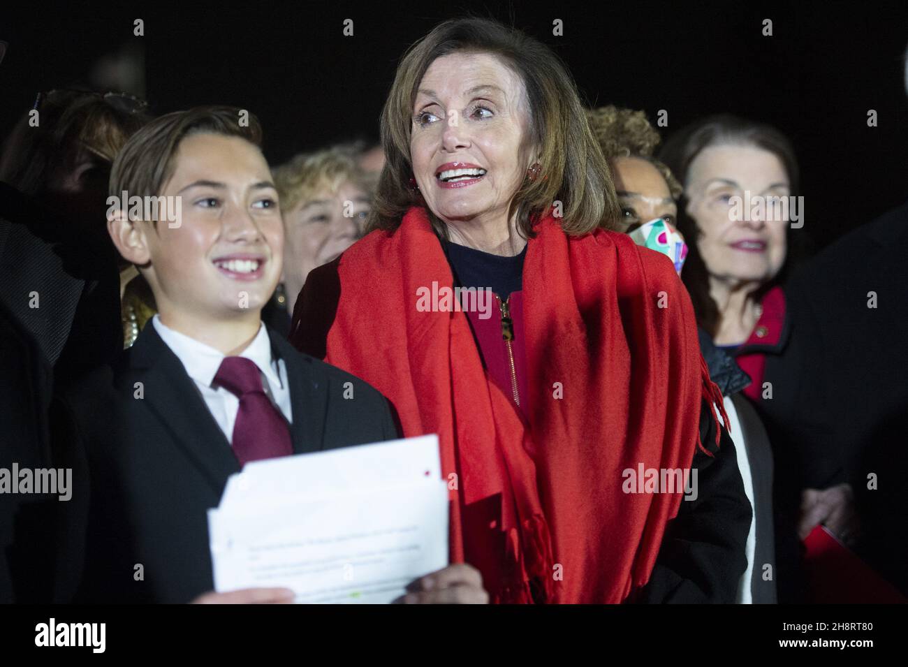 Speaker of the House Nancy Pelosi, D-CA, smiles with Michael Mavris, a ...