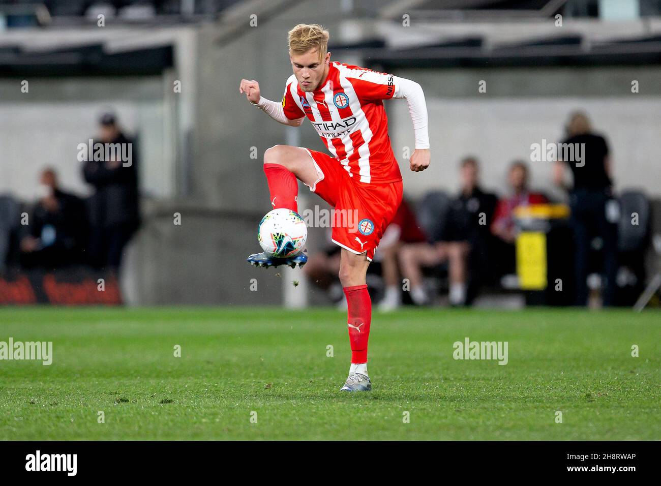 Melbourne City midfielder Nathaniel Atkinson (13) controls the ball ...