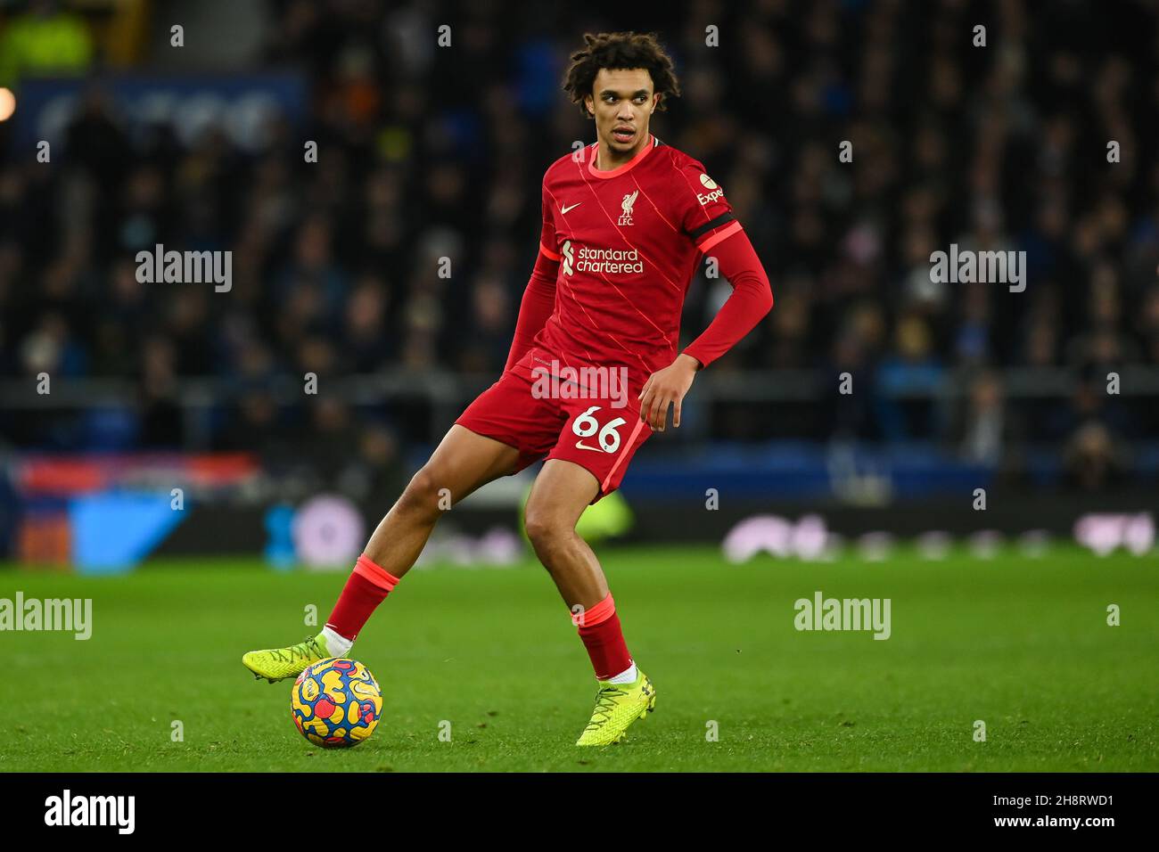 Trent Alexander-Arnold #66 of Liverpool controls the ball Stock Photo ...