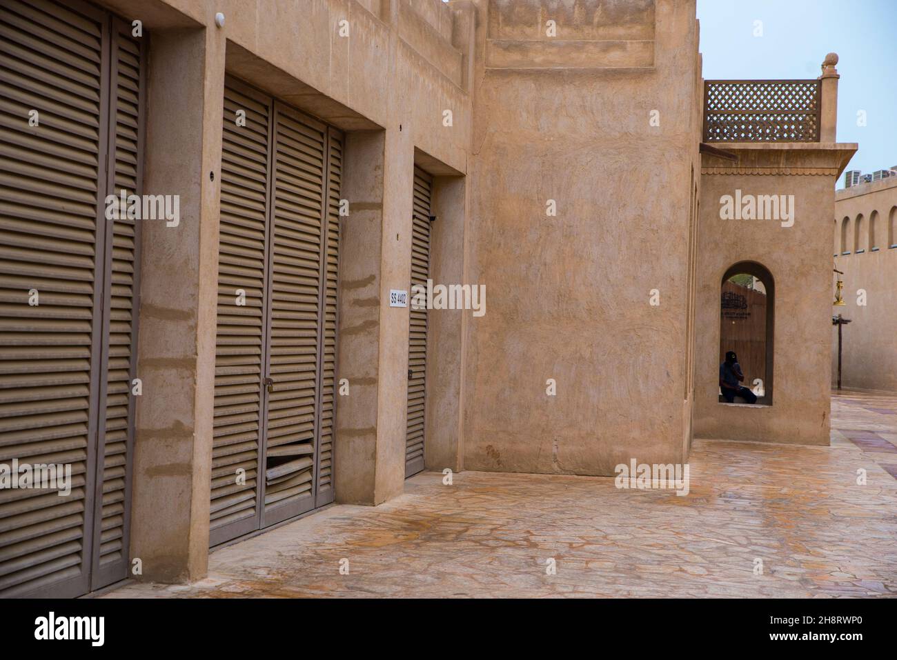 DUBAI, UNITED ARAB EMIRATES - Oct 29, 2021: A stone house with parking ...