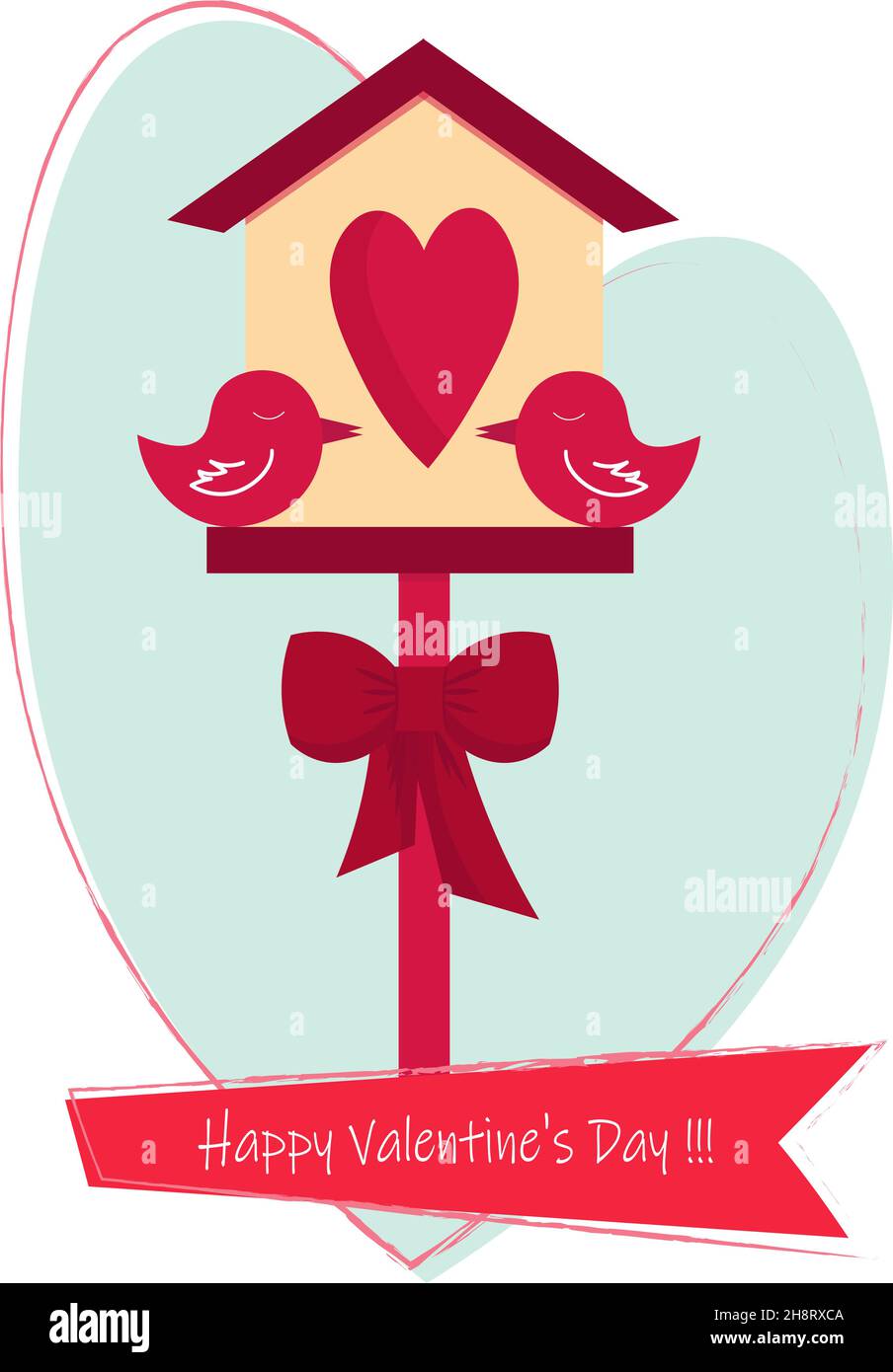 Card template with a birdhouse and two birds. Valentines Day Stock ...