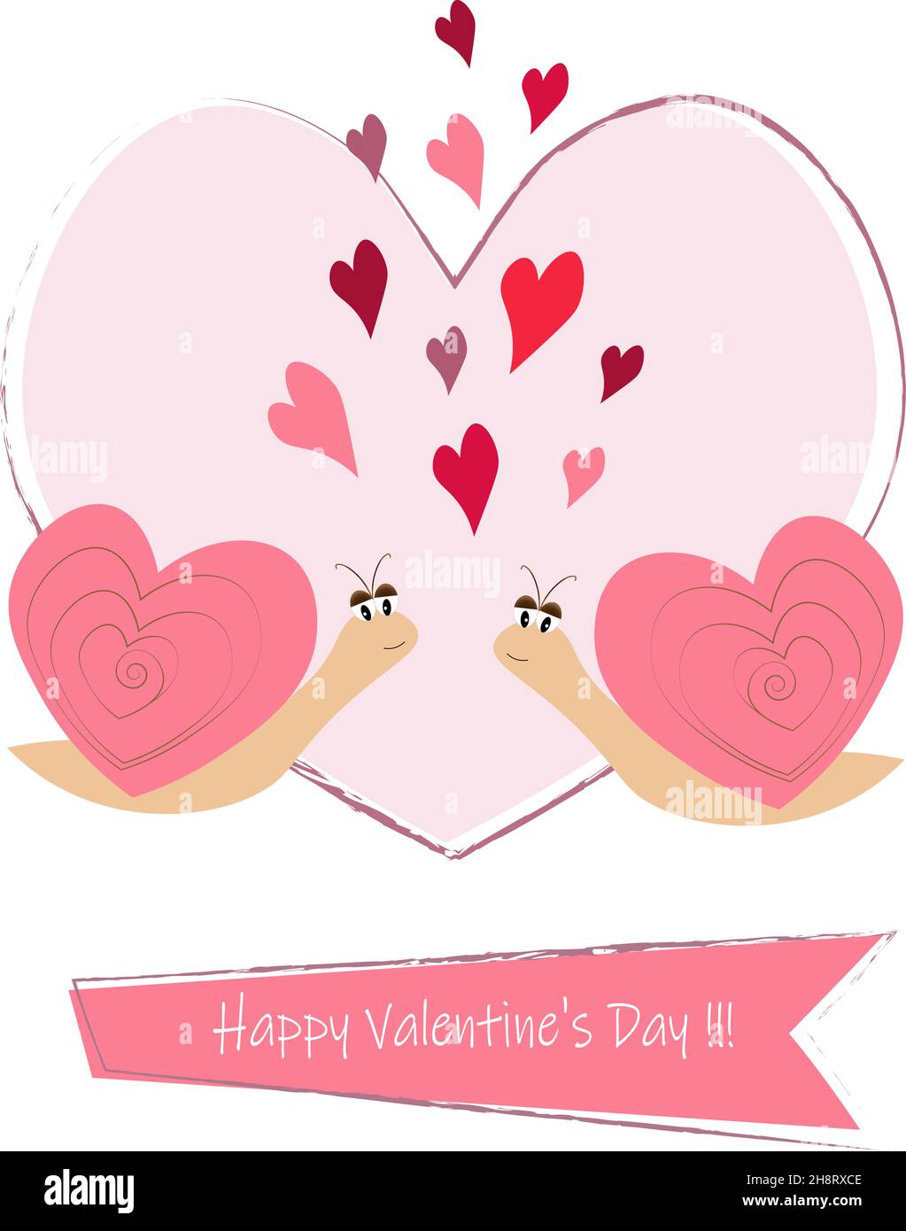Two romantic snails on the background of a stylized heart. Valentines ...