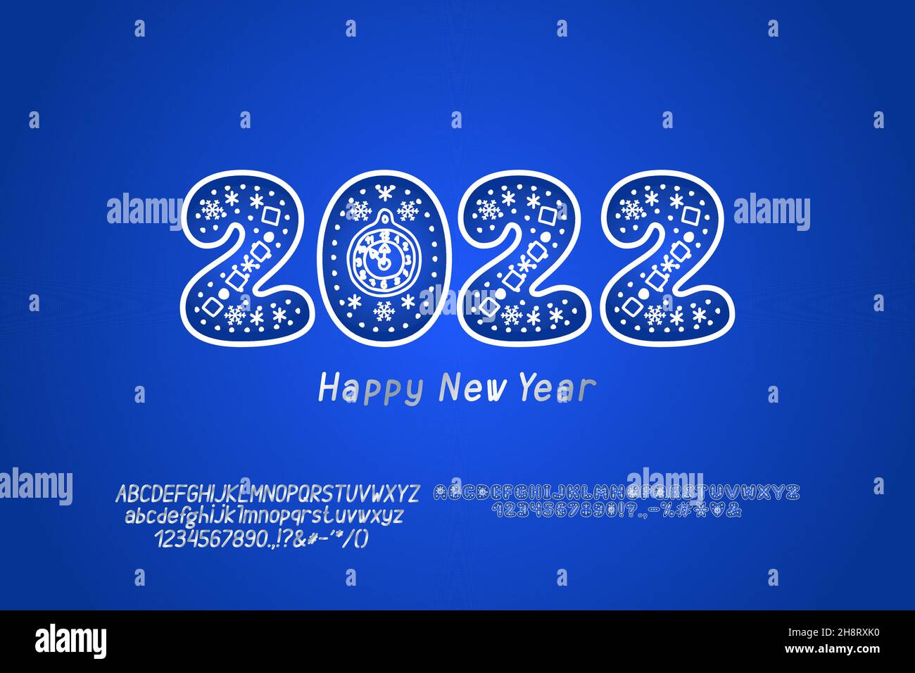 Stylish navy blue poster Happy New Year. Original hand-drawn white ...