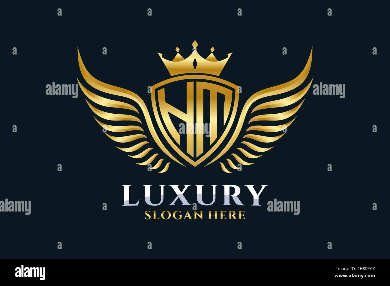 Luxury royal wing Letter HM crest Gold color Logo vector, Victory logo ...