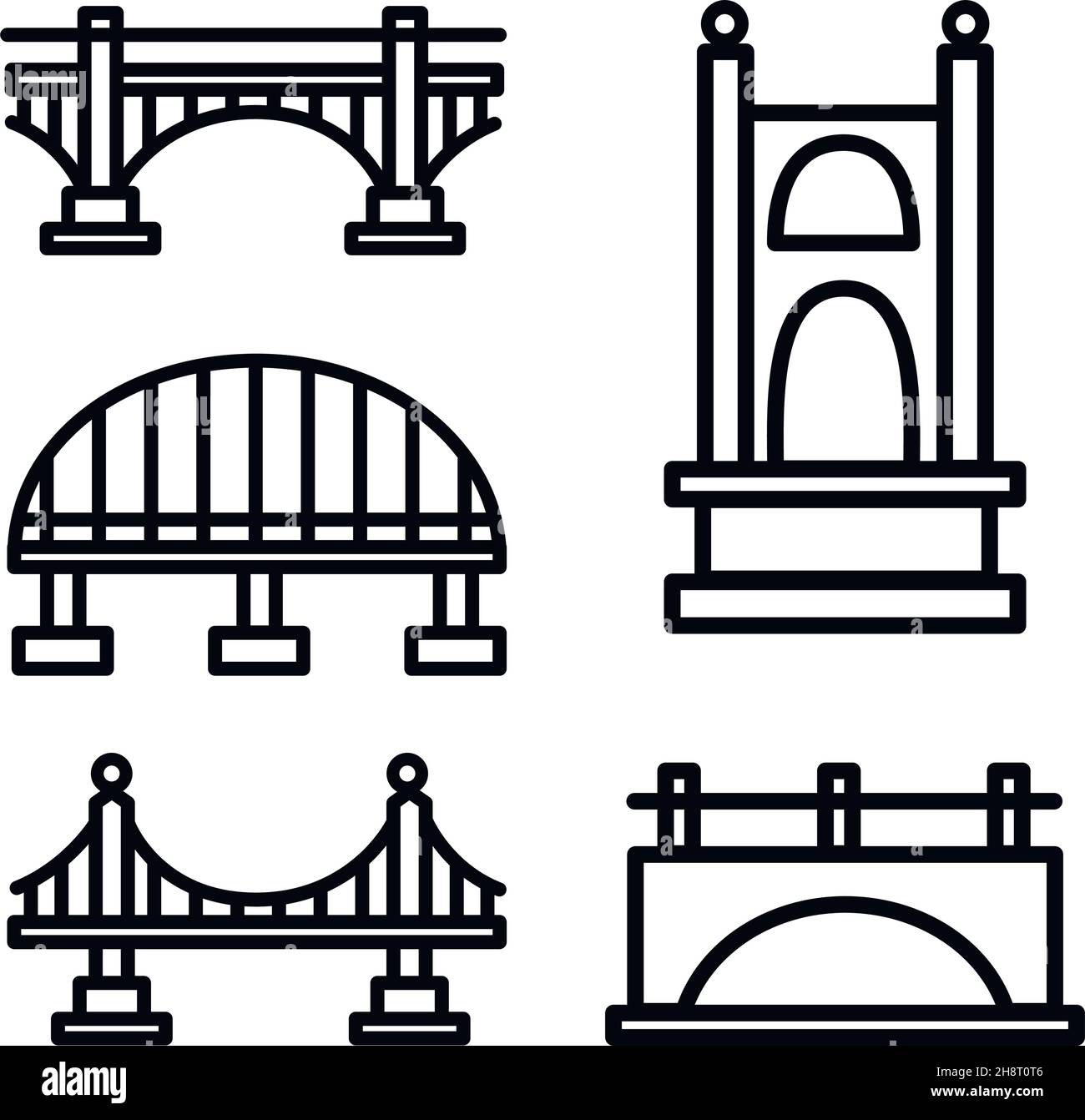 Vector bridge icon set. Various bridges, outline icons. Line with ...