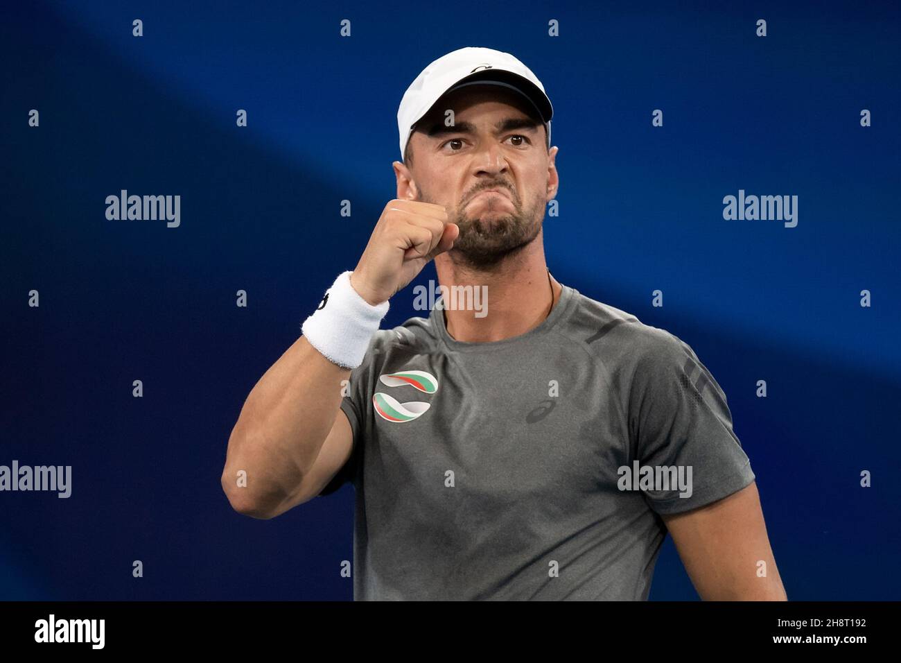 SYDNEY, AUSTRALIA - JANUARY 07: Dimitar Kuzmanov of Bulgaria pumps his ...